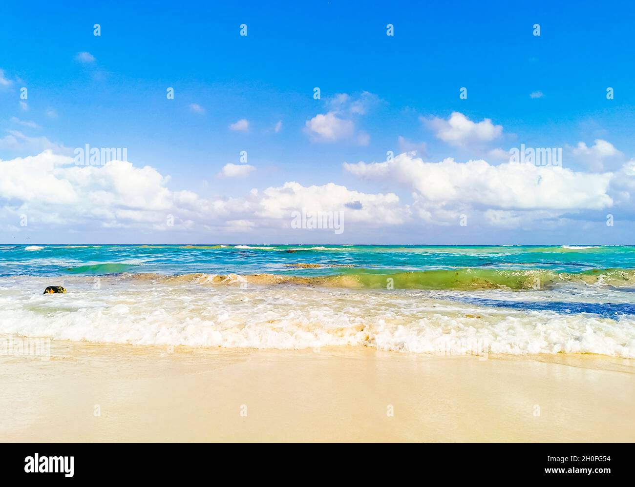 Tropical mexican beach landscape panorama with clear turquoise blue ...