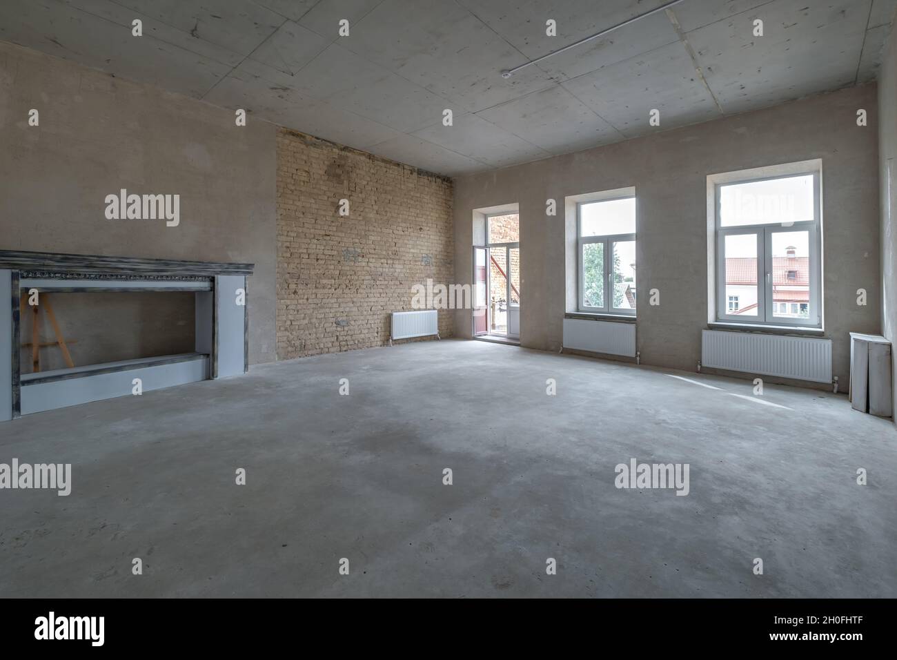 empty white room with repair and without furniture. room for office or ...