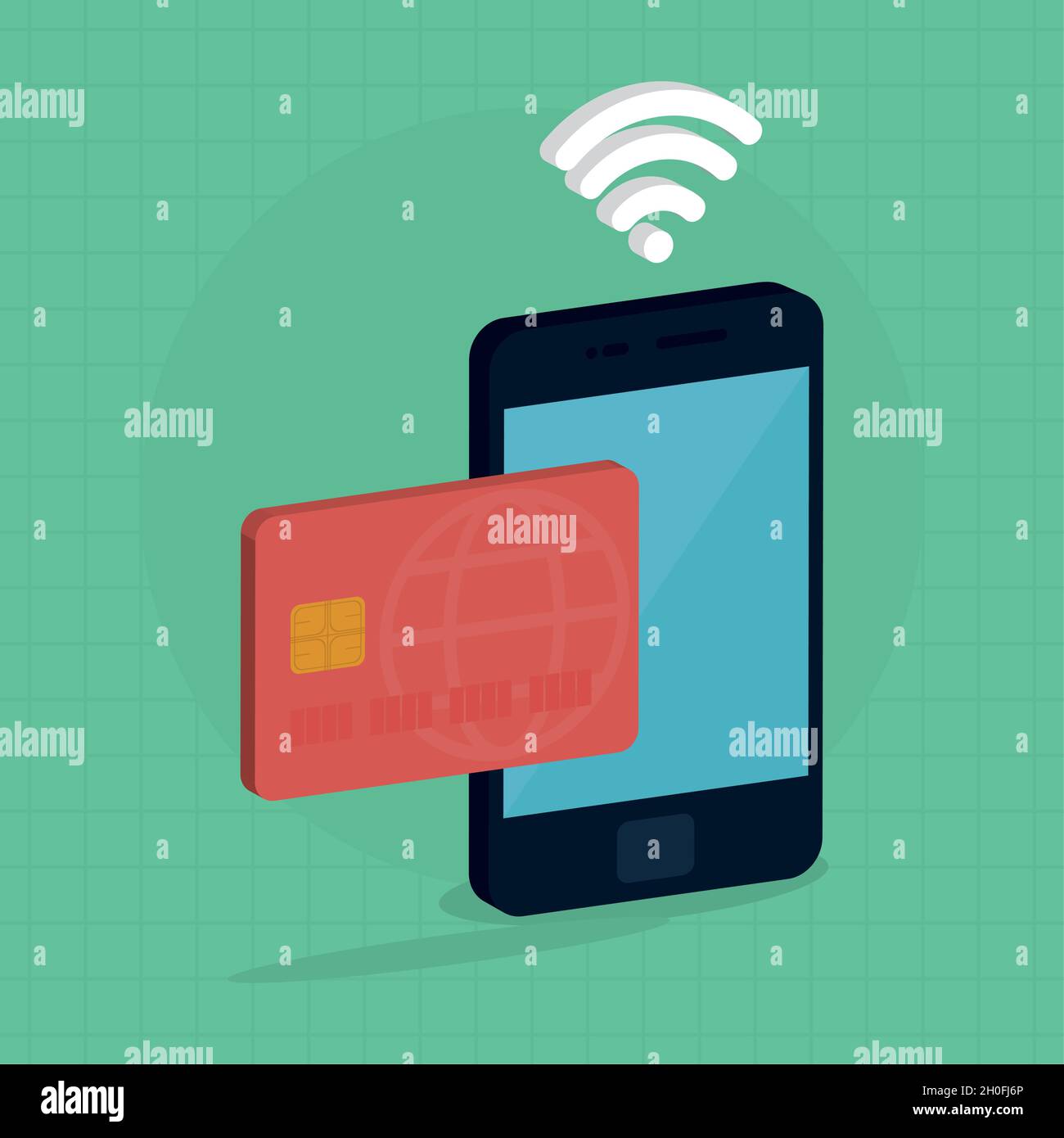 wireless illustration with smartphone and credit card Stock Vector ...