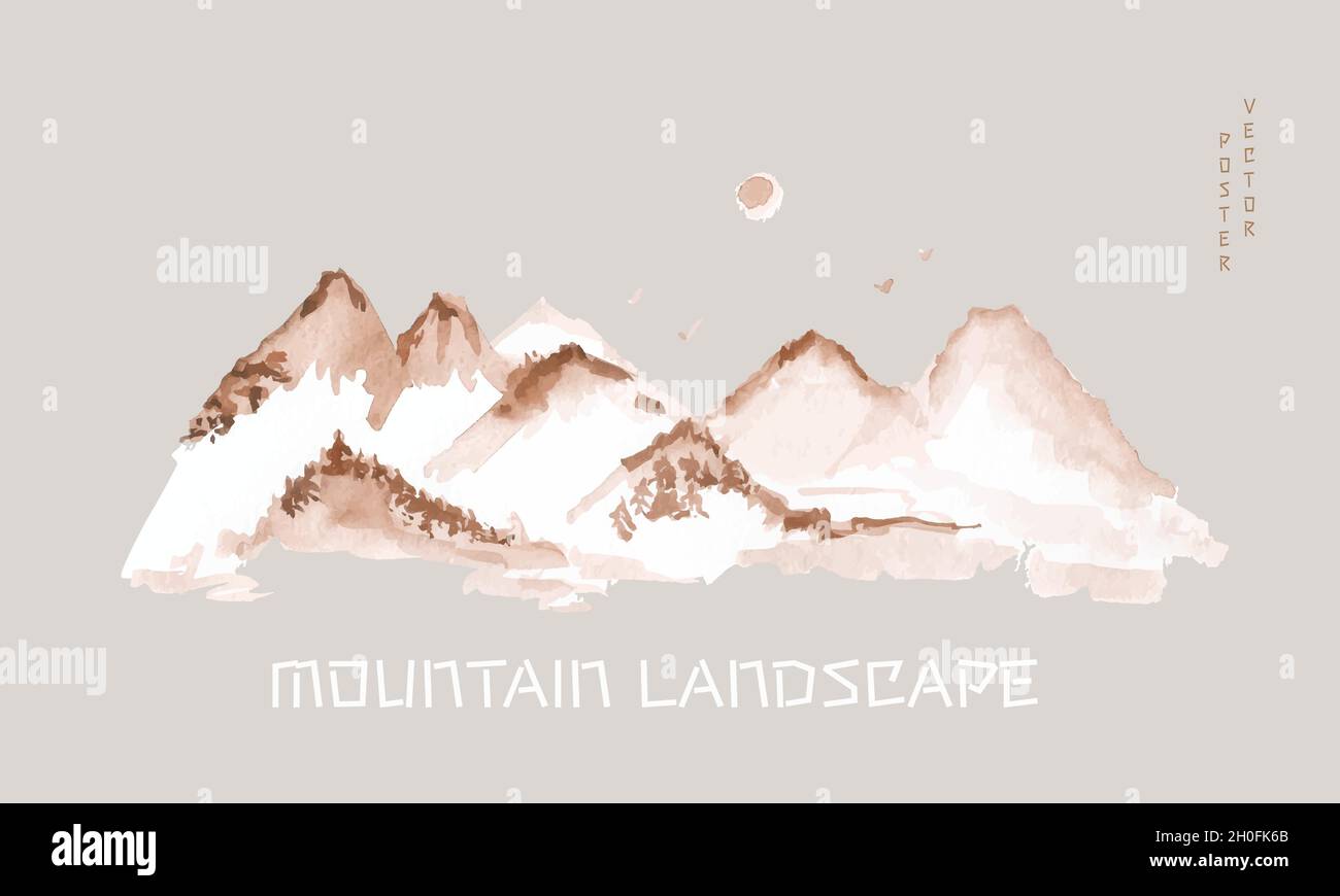 Mountain landscape watercolor. Vector illustration. For poster Stock ...