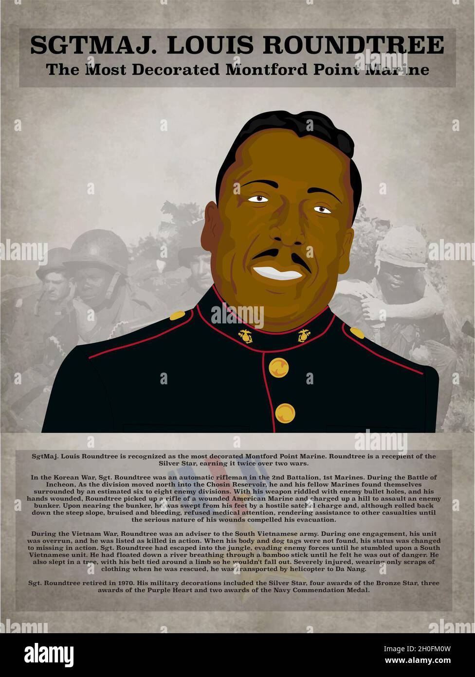 Marine Sgt. Maj. Louis Roundtree is recognized as the most decorated ...