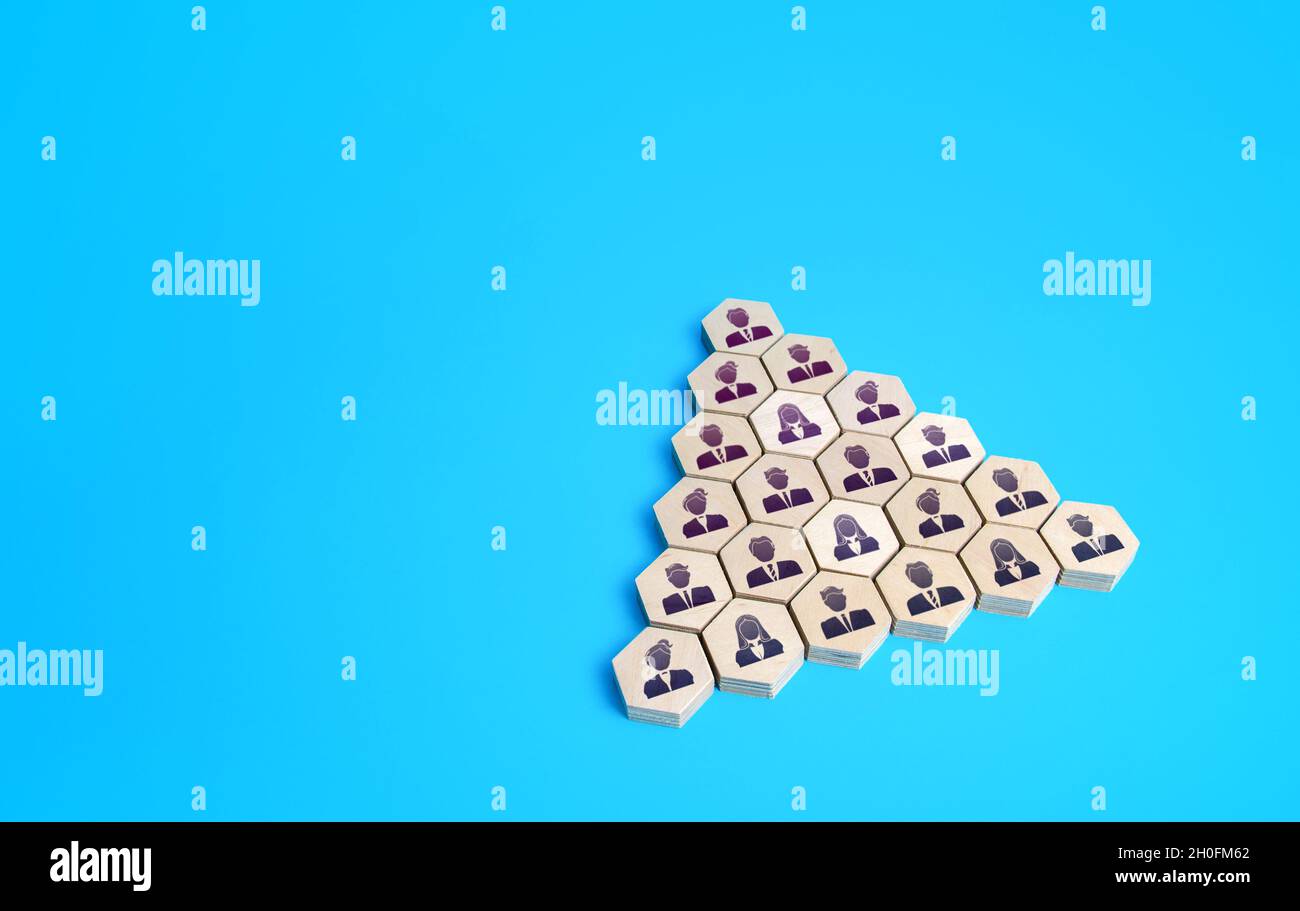Company employees in pyramid order formation. Social organizations ...