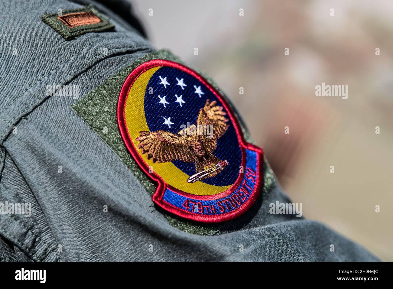 A 479th Student Squadron patch is displayed on a combat systems officer ...