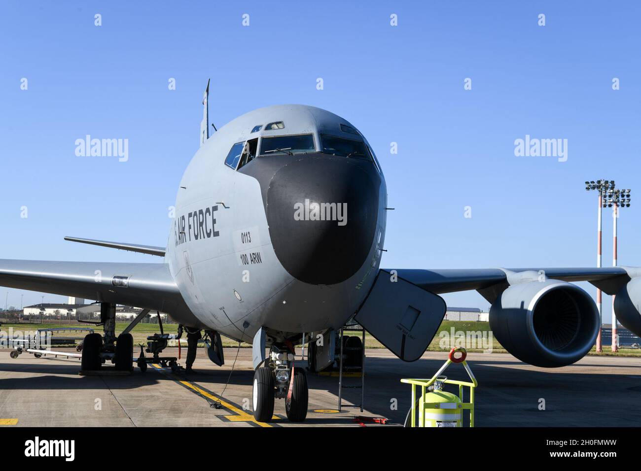 A U.S. Air Force KC-135 Stratotanker aircraft assigned to the 100th Air ...