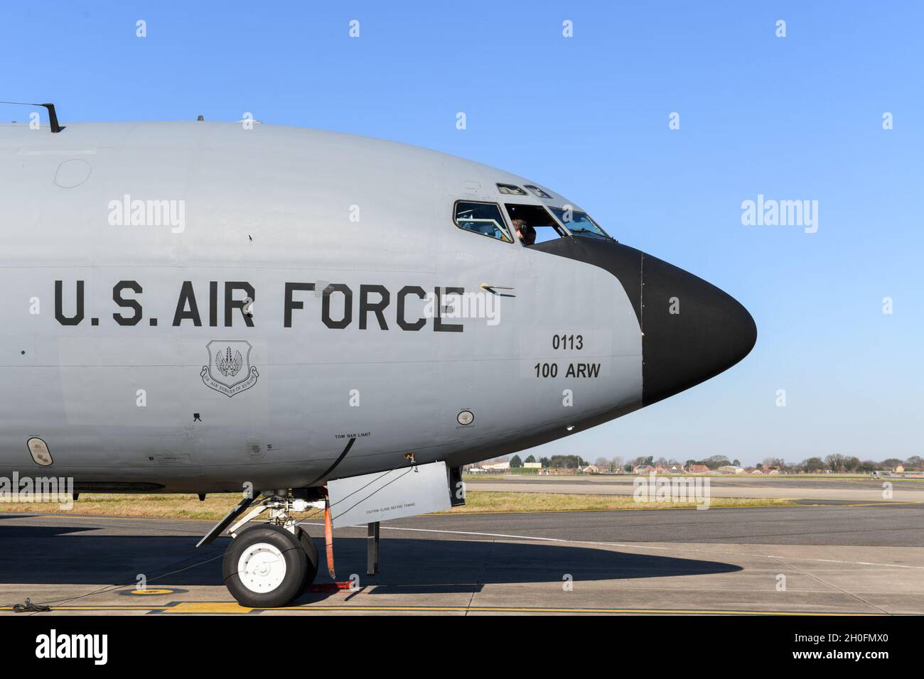 A U.S. Air Force KC-135 Stratotanker aircraft assigned to the 100th Air ...