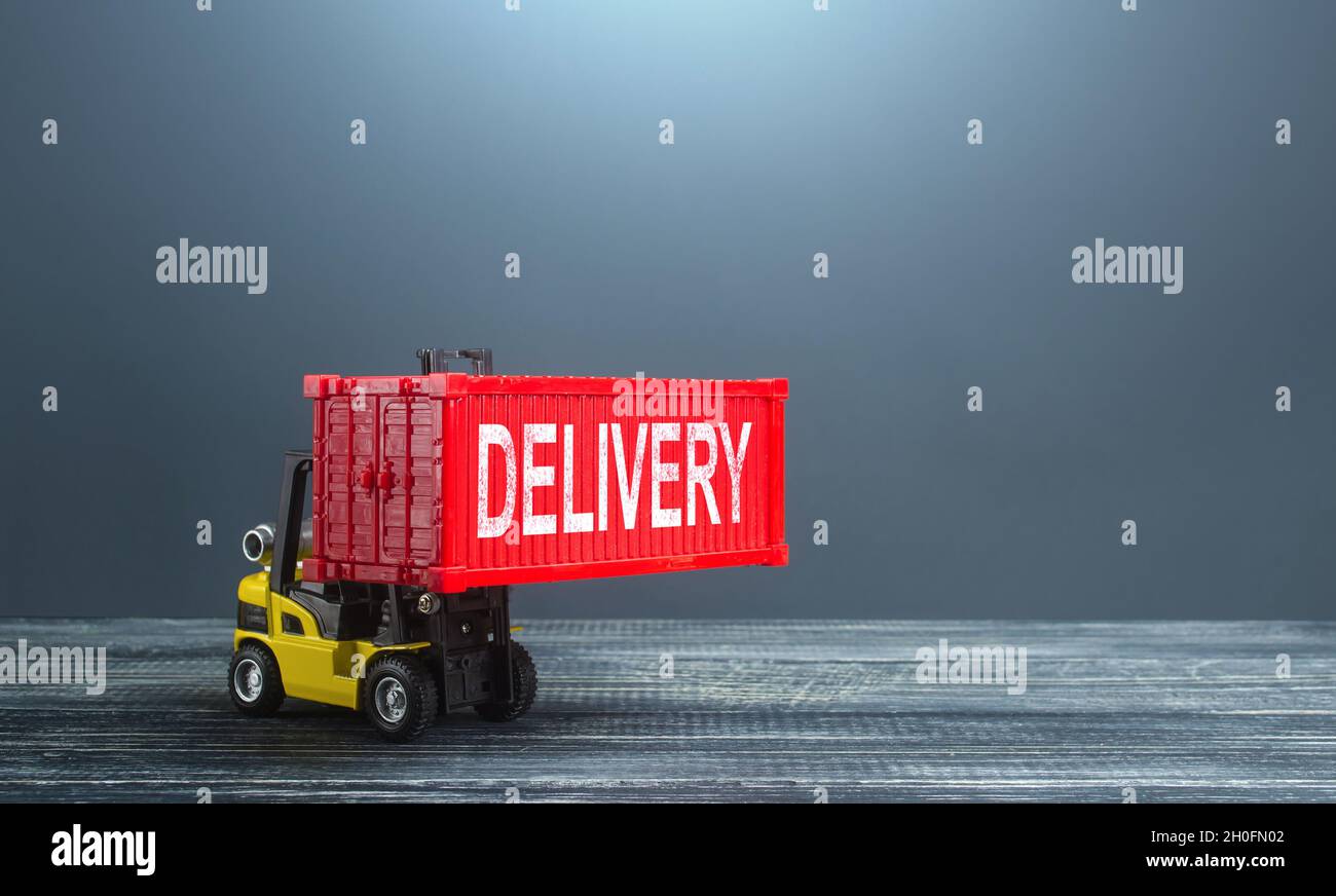 Forklift with container Delivery. World trade. Deliver logistic chains ...