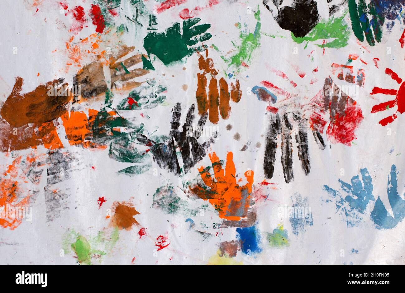 Colorful image of painted palm prints on white background Stock Photo ...