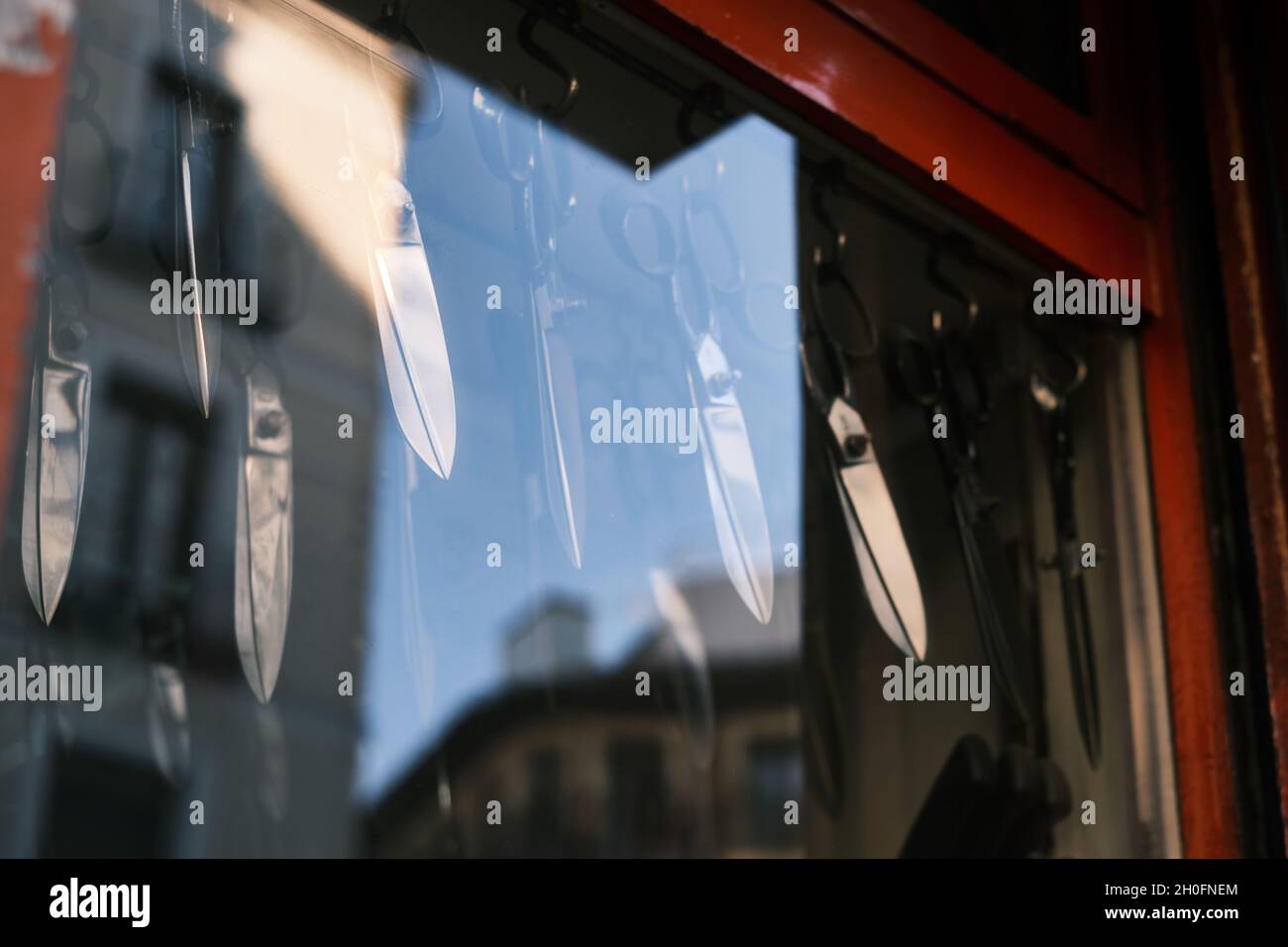 A display window of an ironmonger shop in Spain with traditional ...
