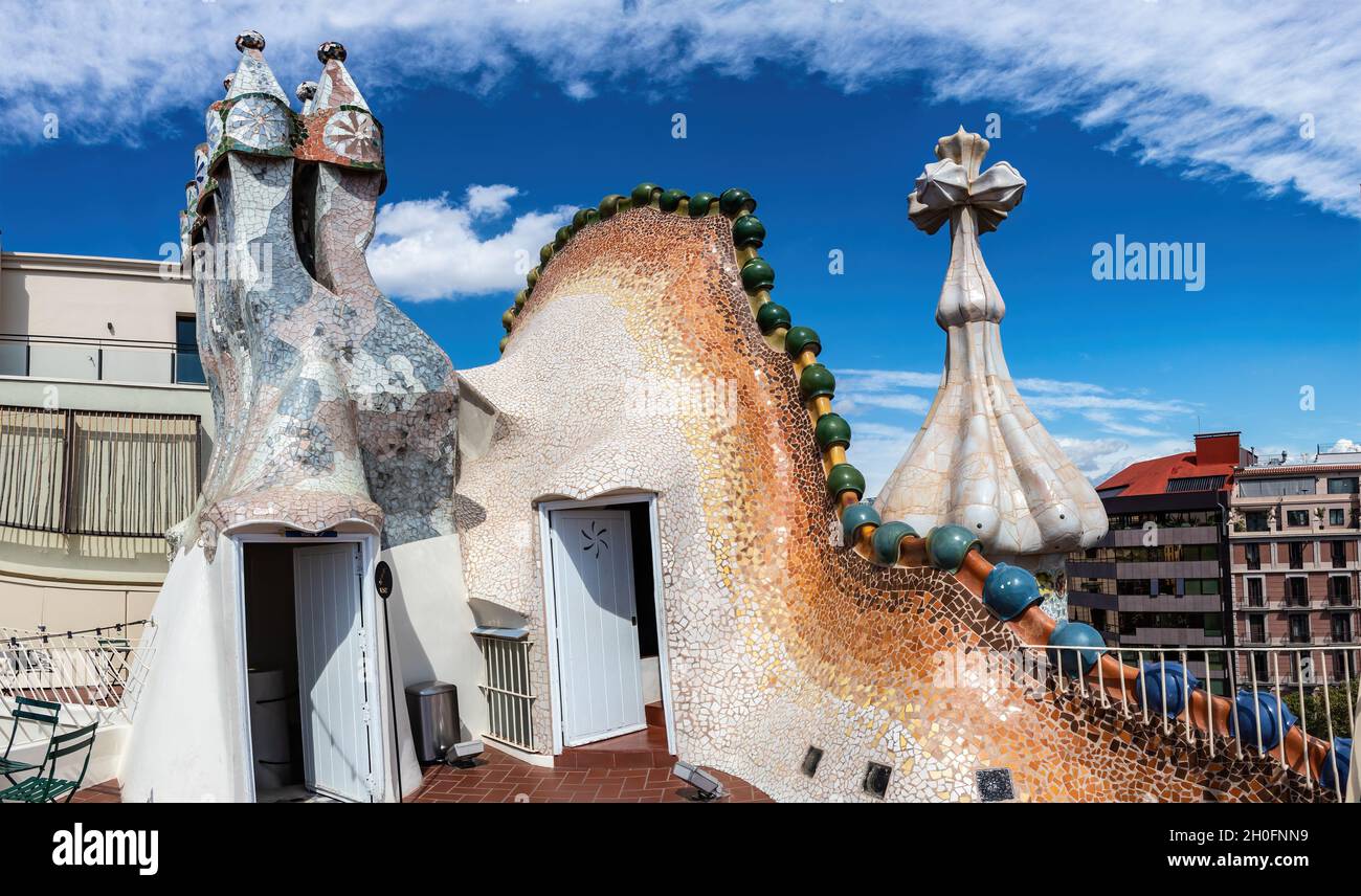 The arched roof and chimney of Casa Batllo in Barcelona, the building ...