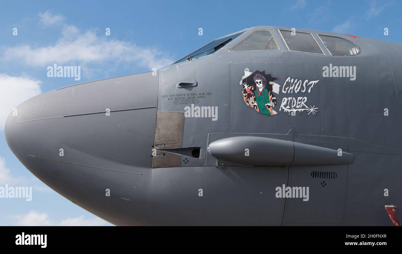 The B-52H Stratofortress bomber known as "Ghost Rider" shows off its ...