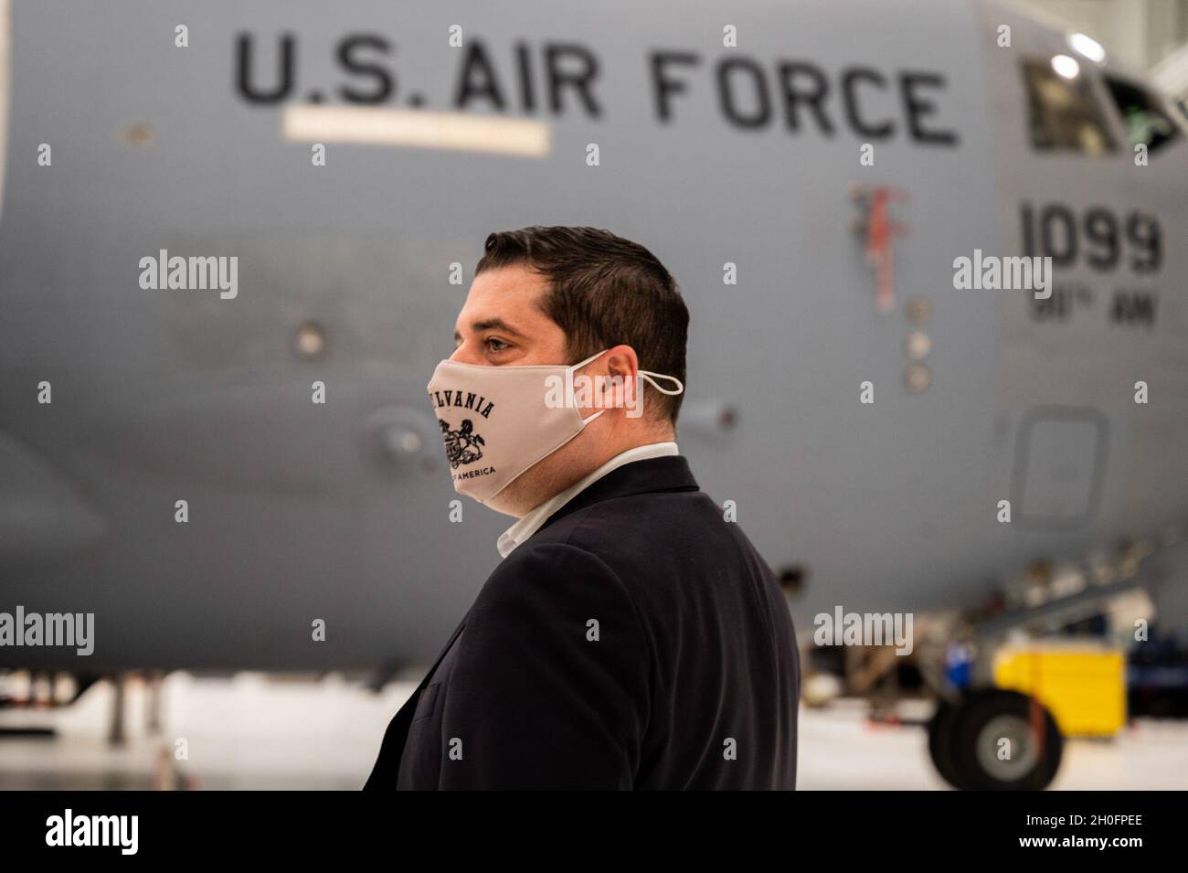 Pennsylvania State Sen. Devlin Robinson looks around inside the new two ...