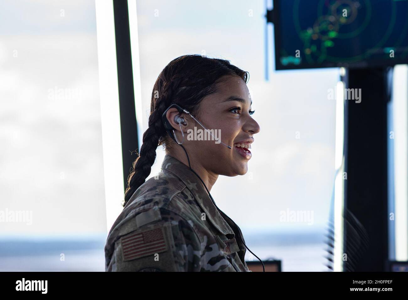 U.S. Air Force Staff Sgt. Bailey Hairston, an air traffic controller ...