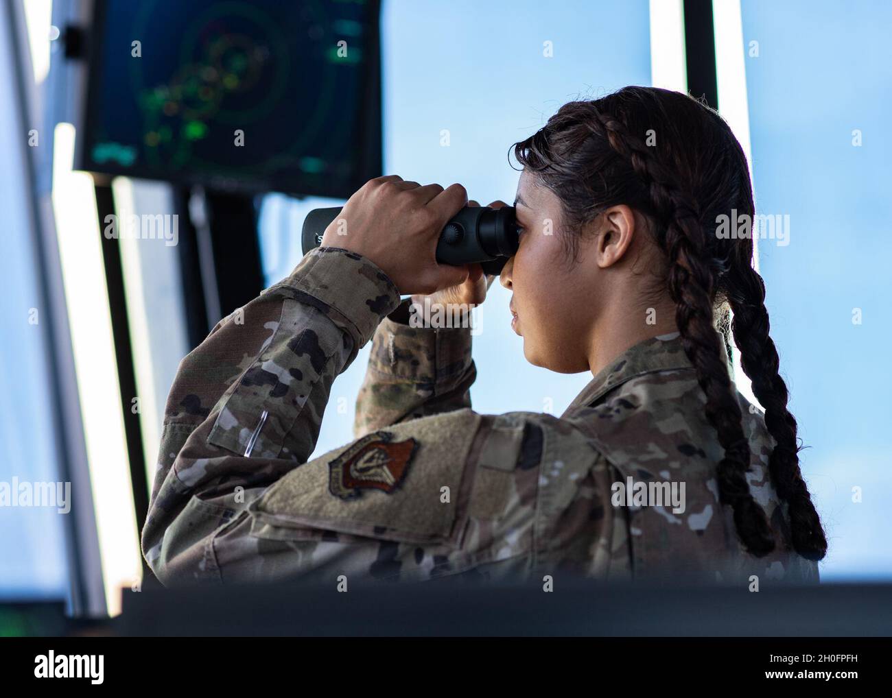 U.S. Air Force Staff Sgt. Bailey Hairston, an air traffic controller ...