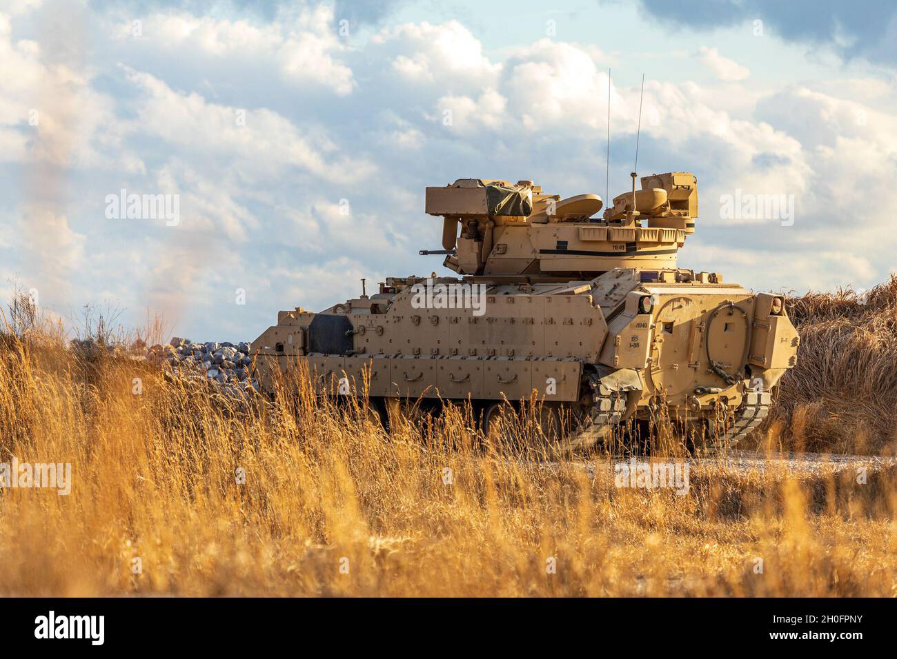 An M2A3 Bradley Infantry Fighting Vehicle prepares to fire on a range ...