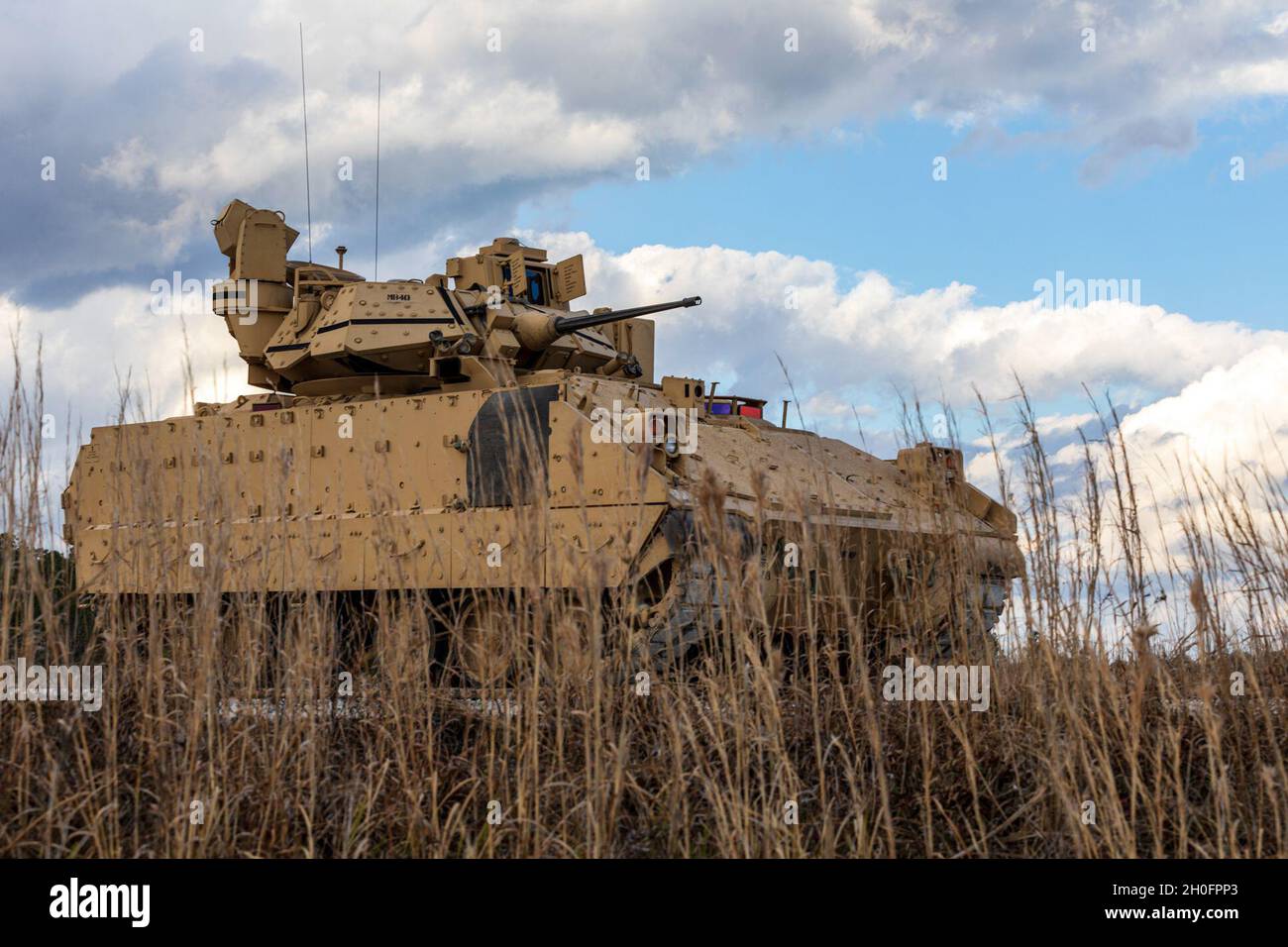 An M2A3 Bradley Infantry Fighting Vehicle prepares to fire on a range ...