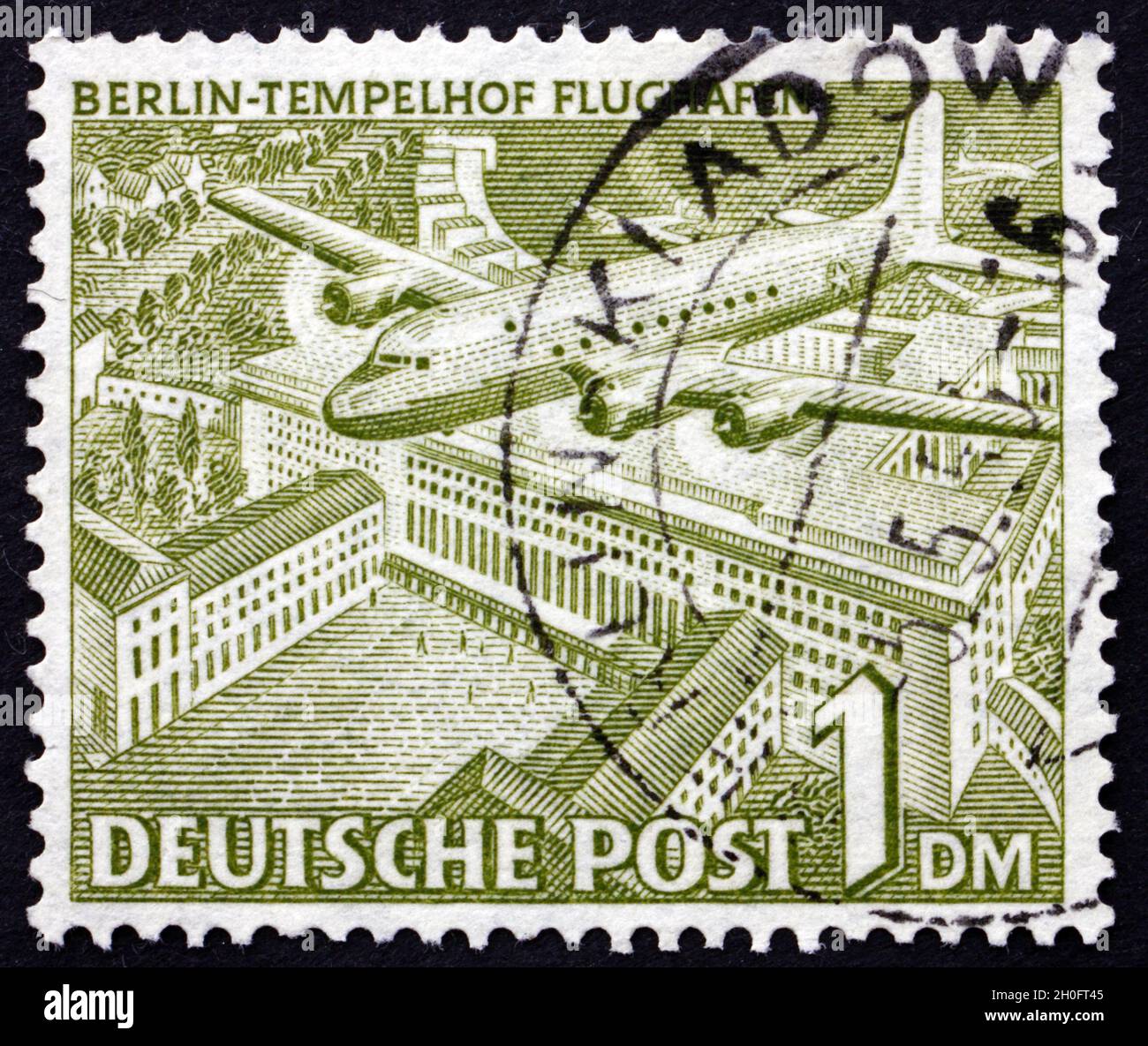 GERMANY - CIRCA 1949: a stamp printed in the Germany shows Airplane ...