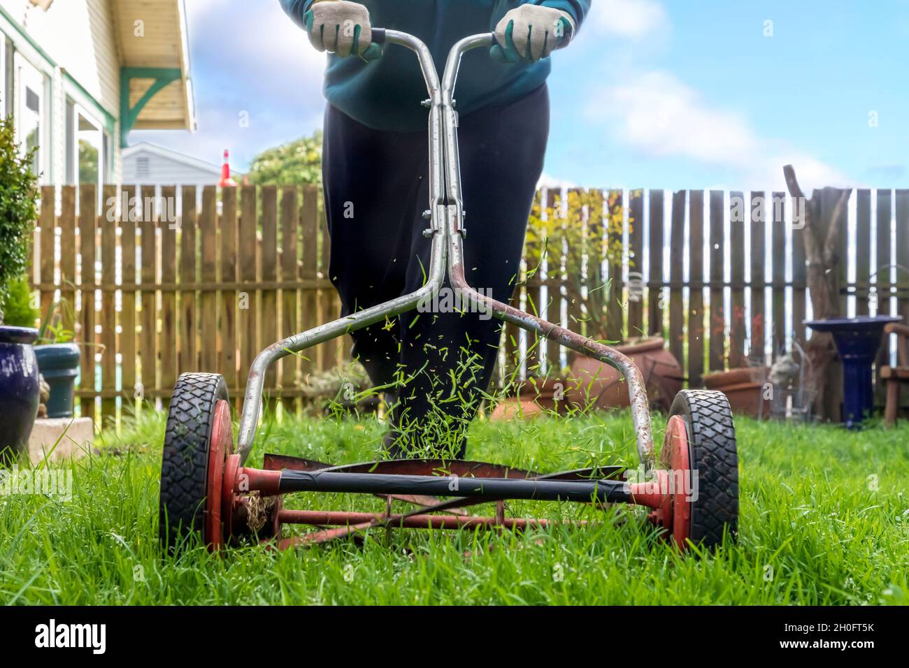 Person Mowing Grass With Hand Powered Lawn Mower Stock Photo - Alamy