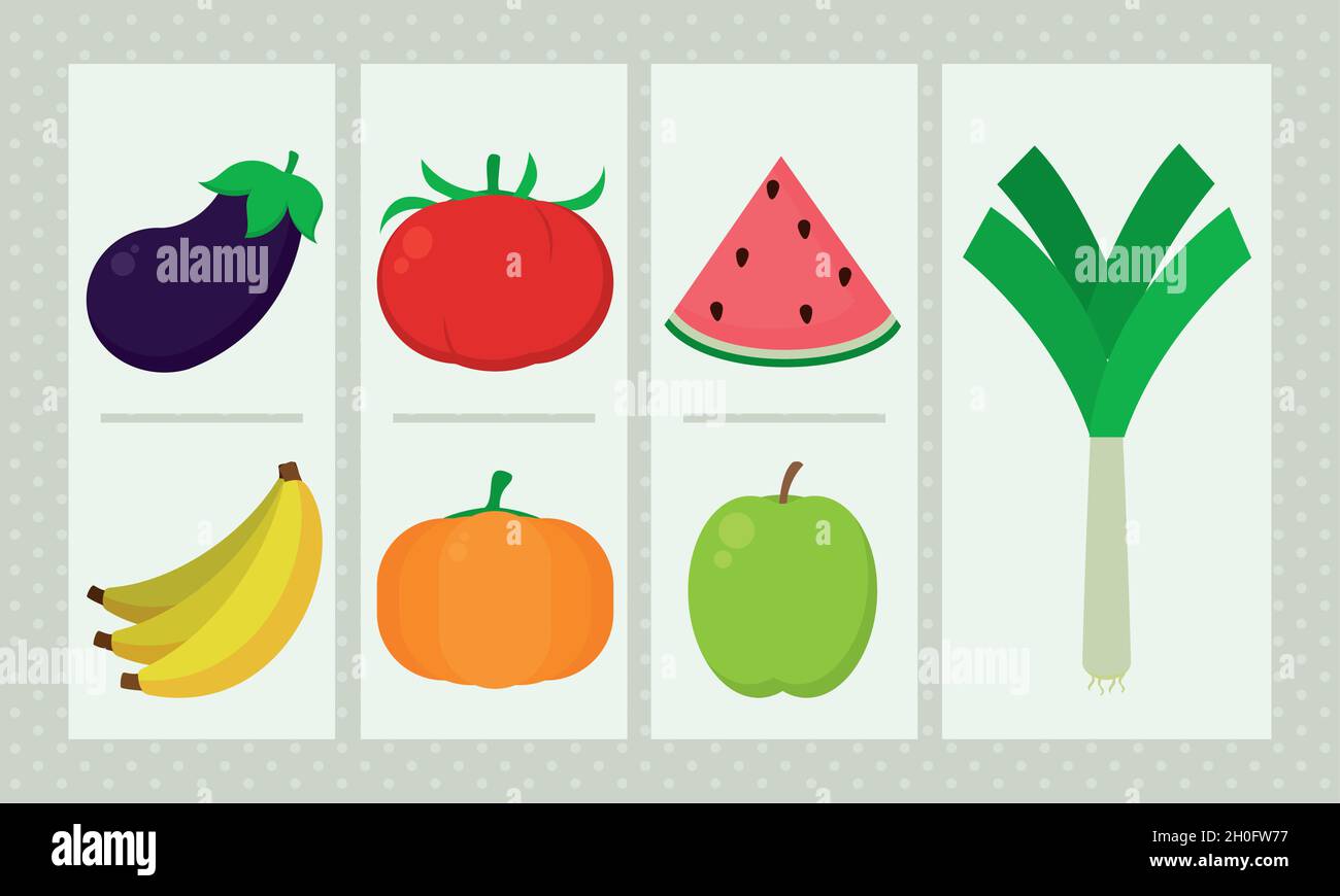 healthy fruits and vegetables icon set Stock Vector Image & Art - Alamy
