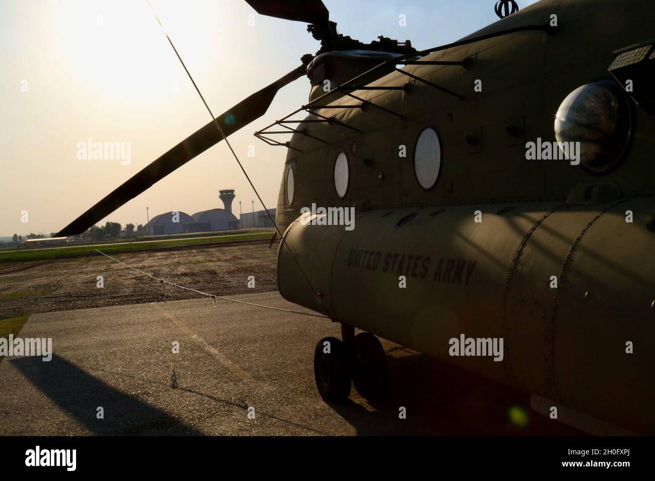 A CH-47 Chinook helicopter, assigned to the 28th Expeditionary Combat ...