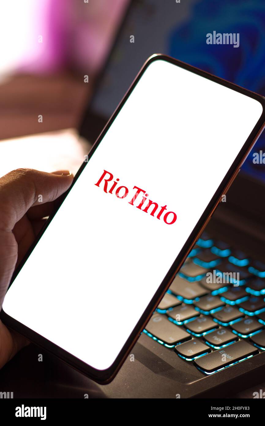 West Bangal, India - October 09, 2021 : Rio Tinto logo on phone screen ...