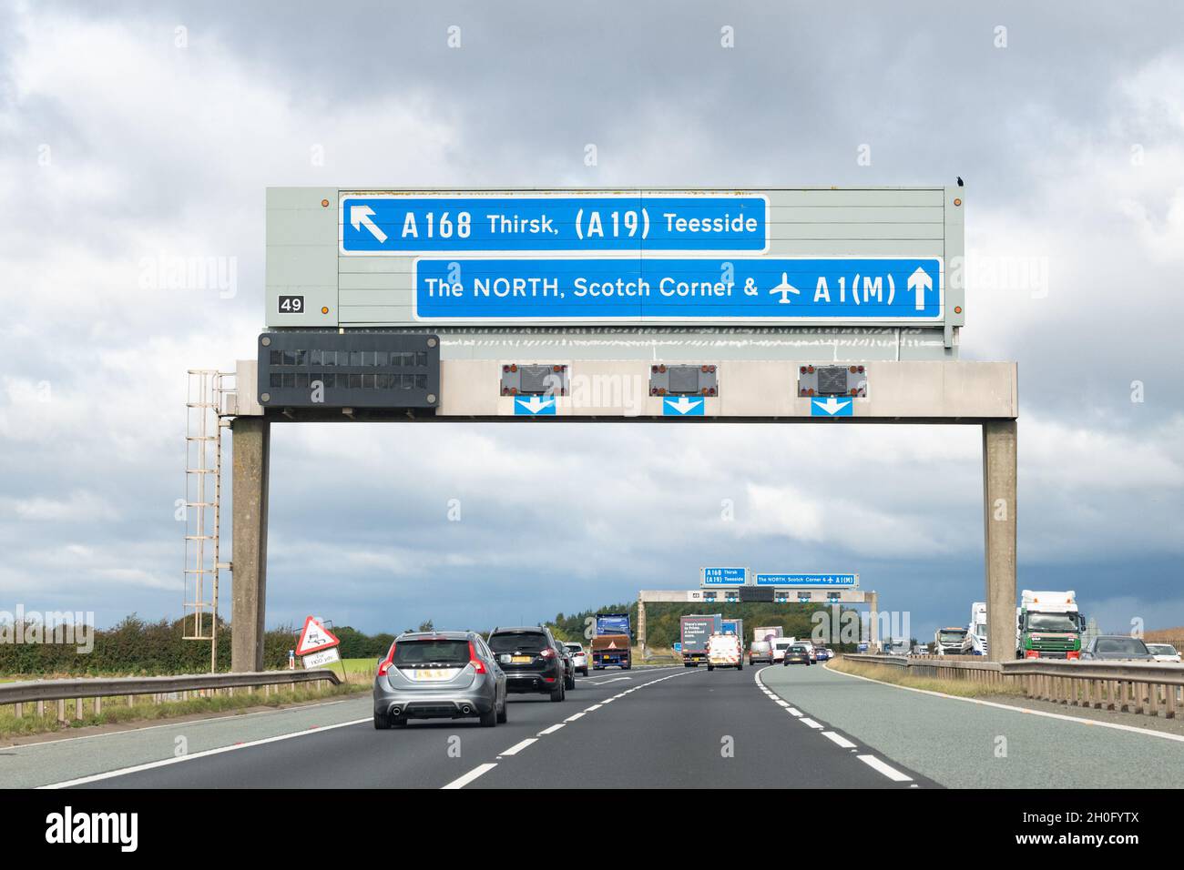The NORTH Scotch Corner A1(M) overhead gantry sign - England, UK Stock ...