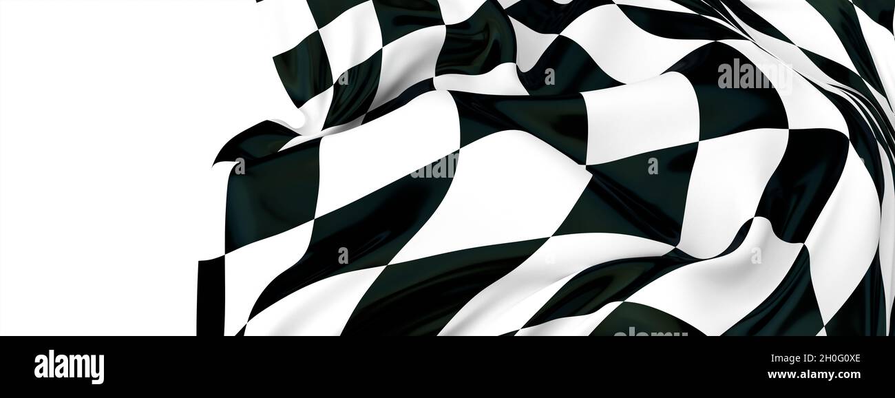 3D rendering of a black and white checkered flag on a white background ...