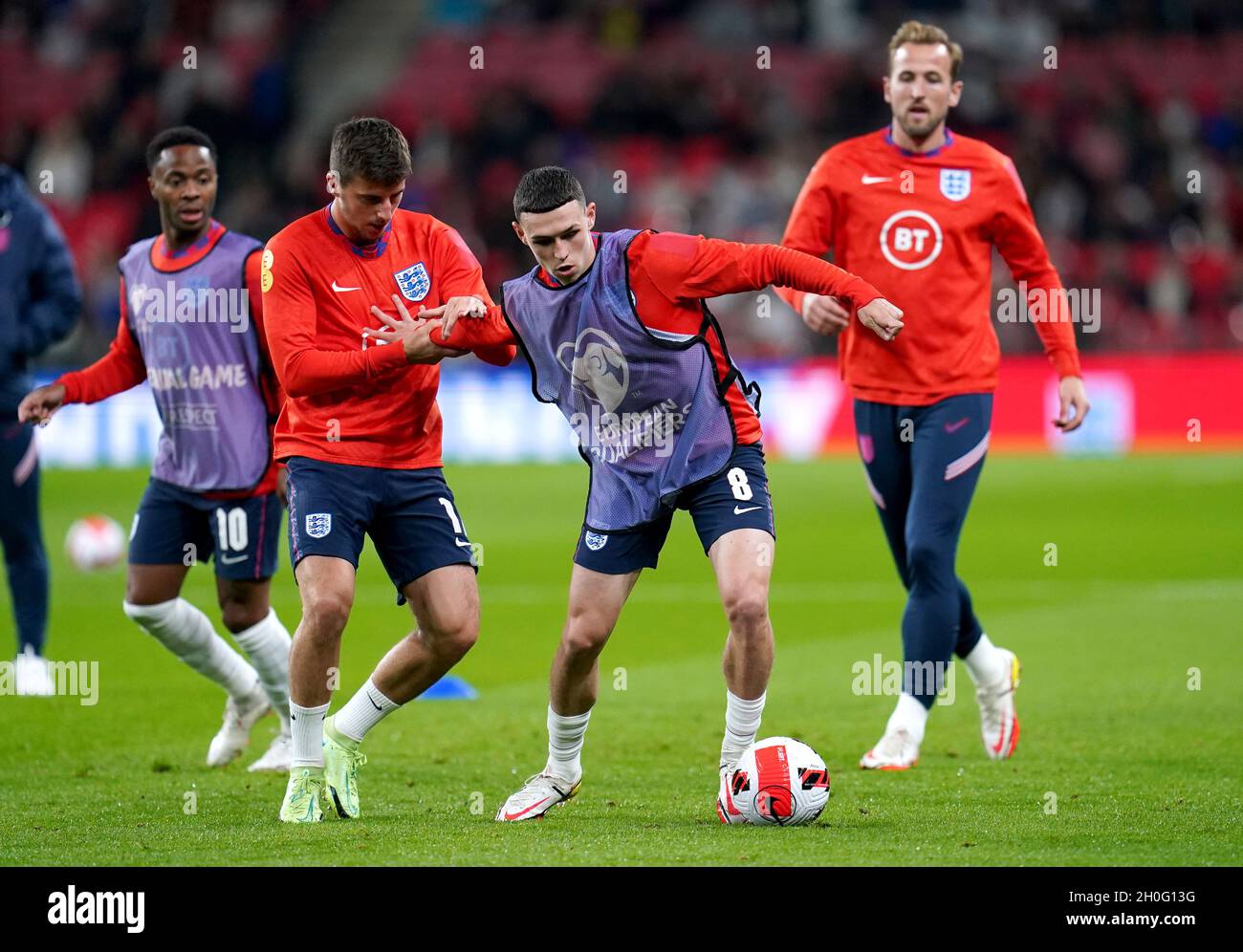 England's Raheem Sterling, Mason Mount, Phil Foden and Harry Kane warm ...