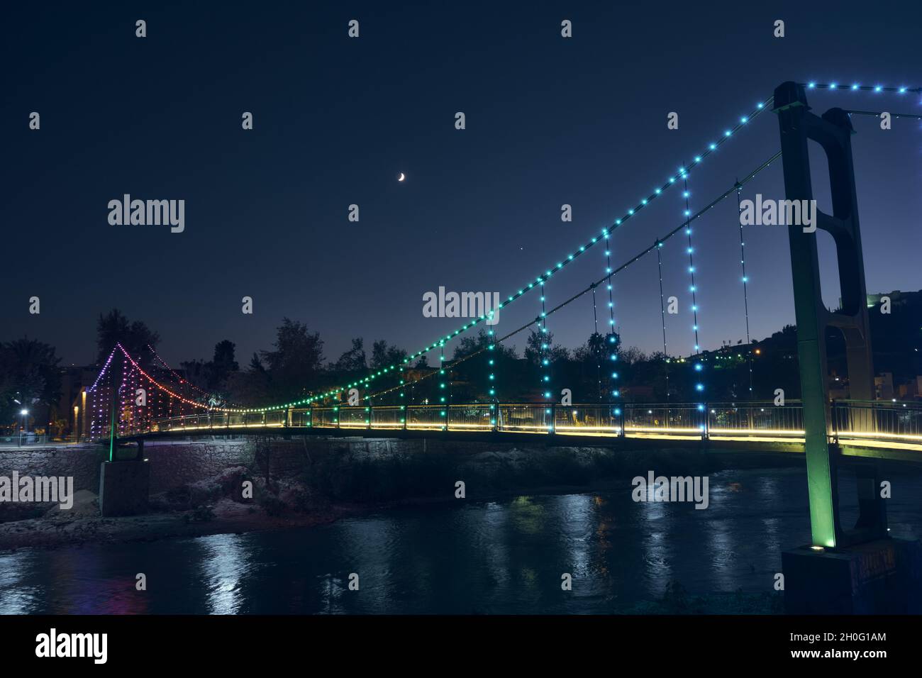 Rainbow colored bridge illumination Stock Photo - Alamy