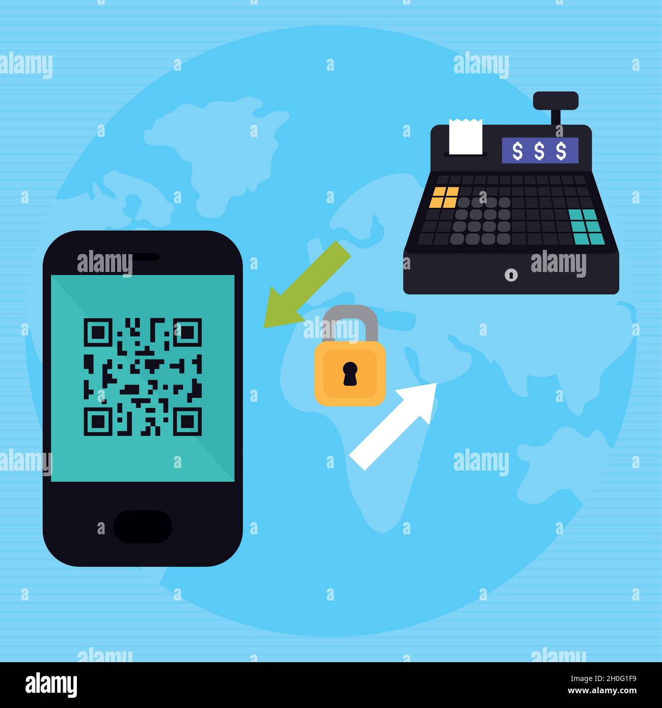 mobile payment design with cash register and smartphone Stock Vector ...