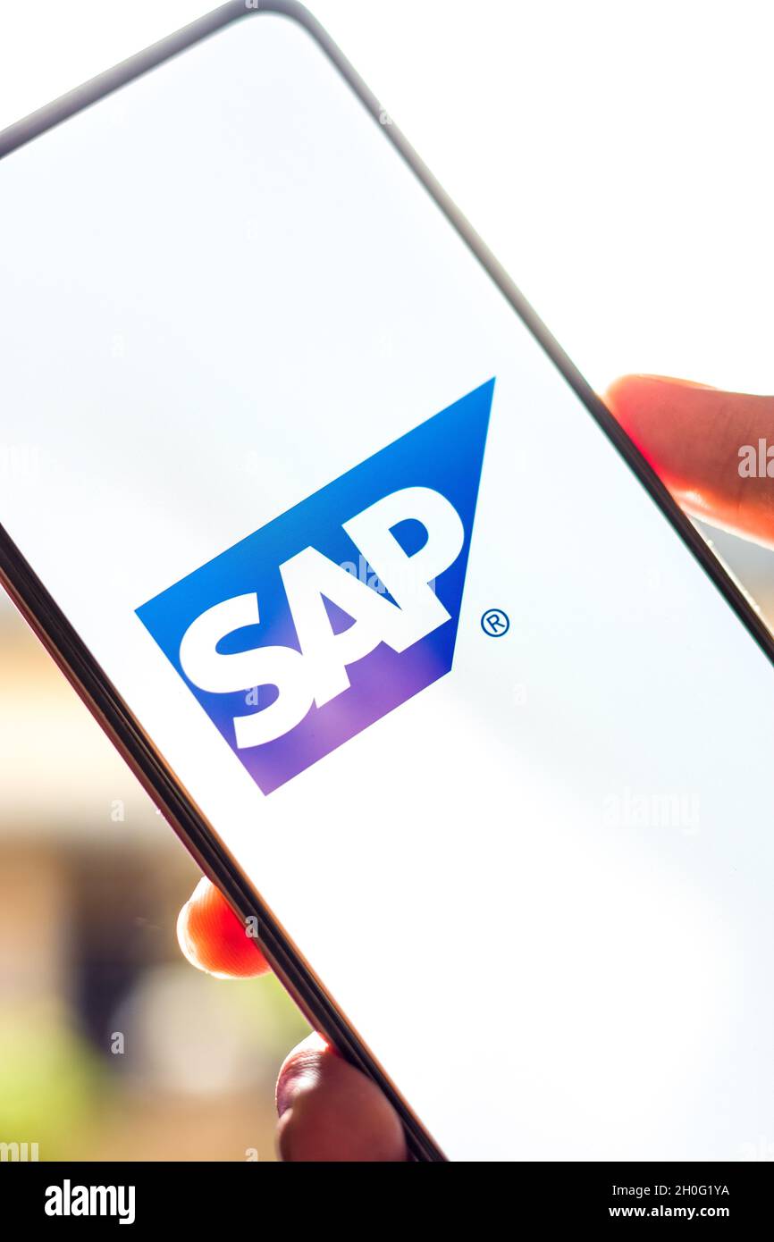 West Bangal, India - October 09, 2021 : SAP logo on phone screen stock ...