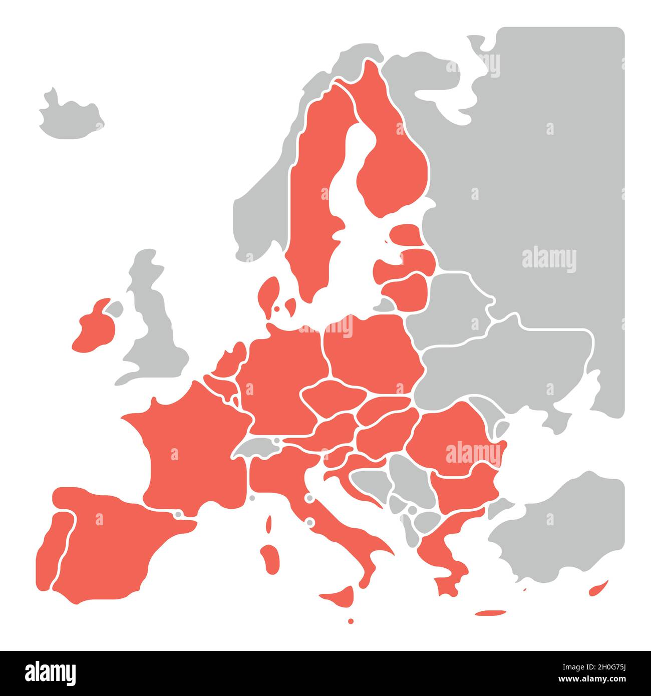 Simplified map of EU, European Union. Rounded shapes of states with ...