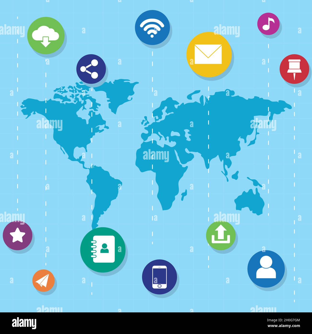 world map with communication icons Stock Vector Image & Art - Alamy