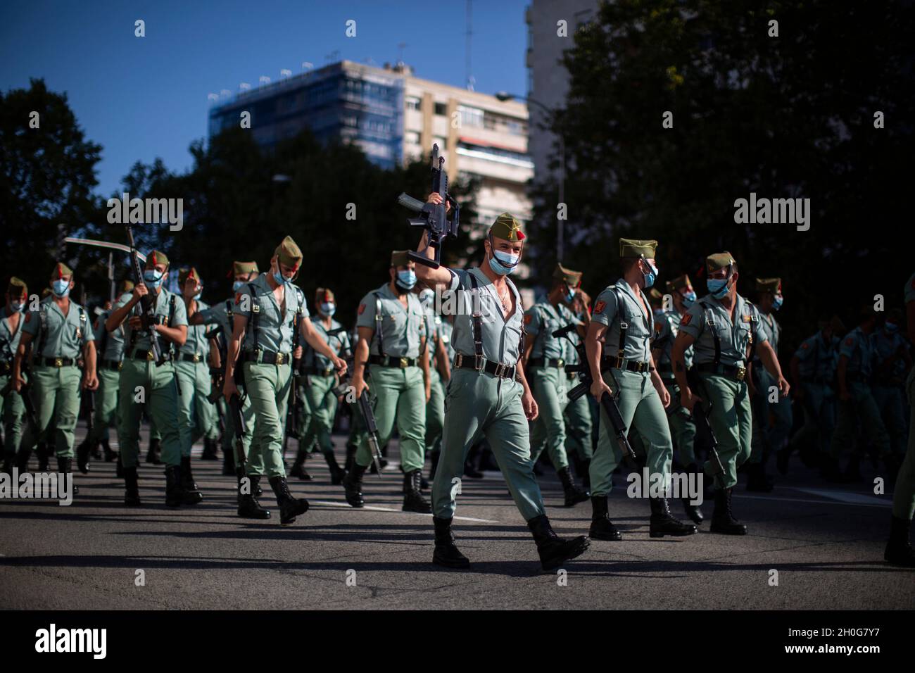 Members of La Legión, an elite unit of the Spanish army greet the ...