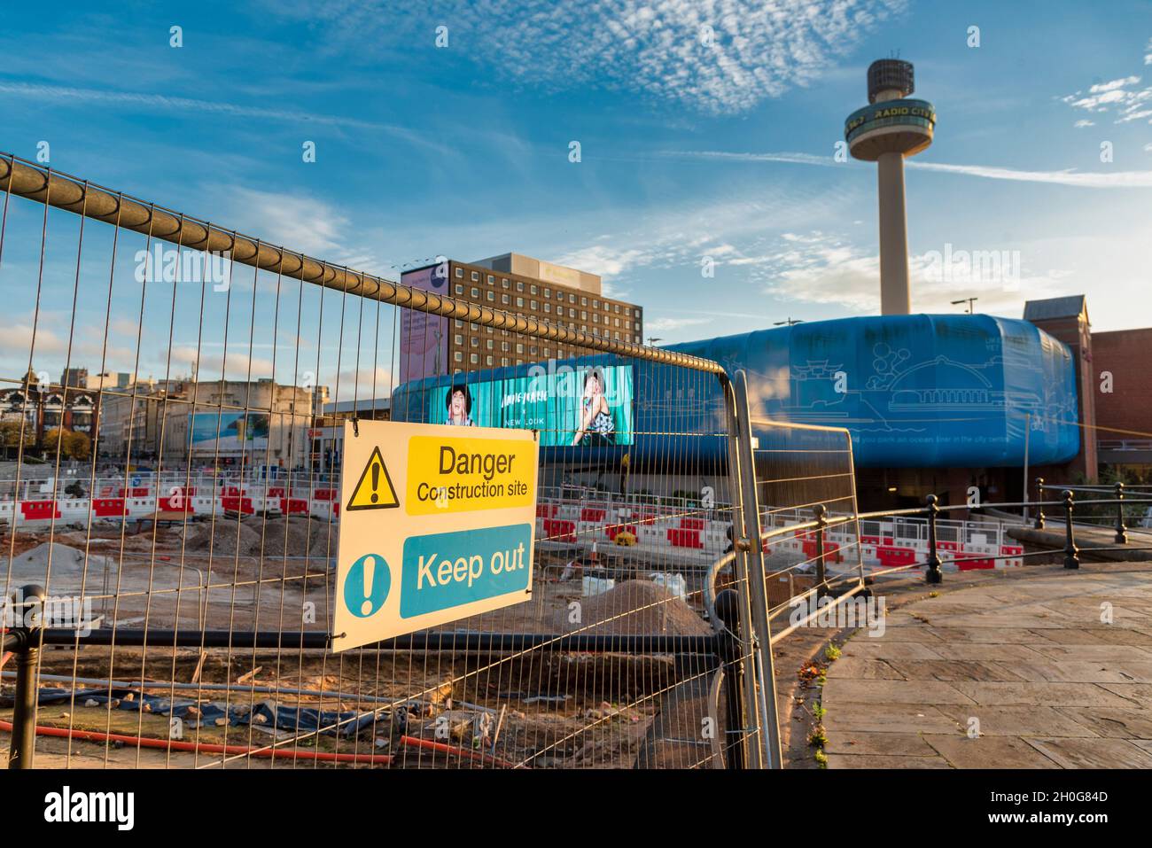 Liverpool, UK. 11th Oct, 2021. A sign on security fence as Liverpool ...