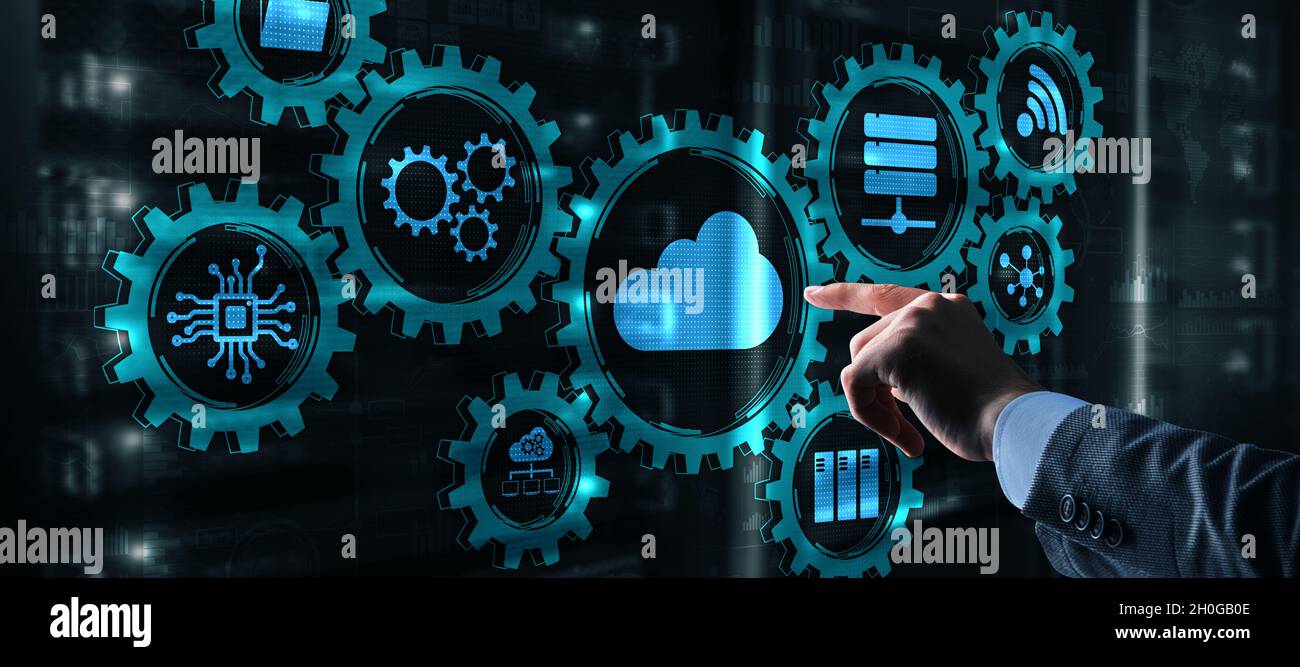 Cloud computing touchscreen interface. Futuristic display 2021 Stock Photo - Alamy