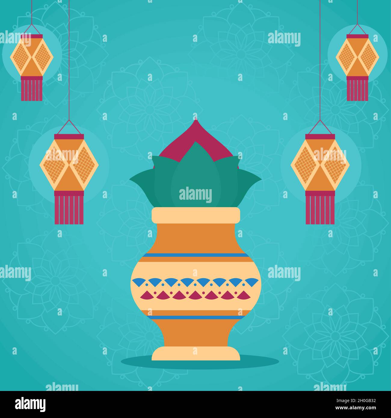 kumbh kalash illustration with paper lanterns Stock Vector Image & Art ...