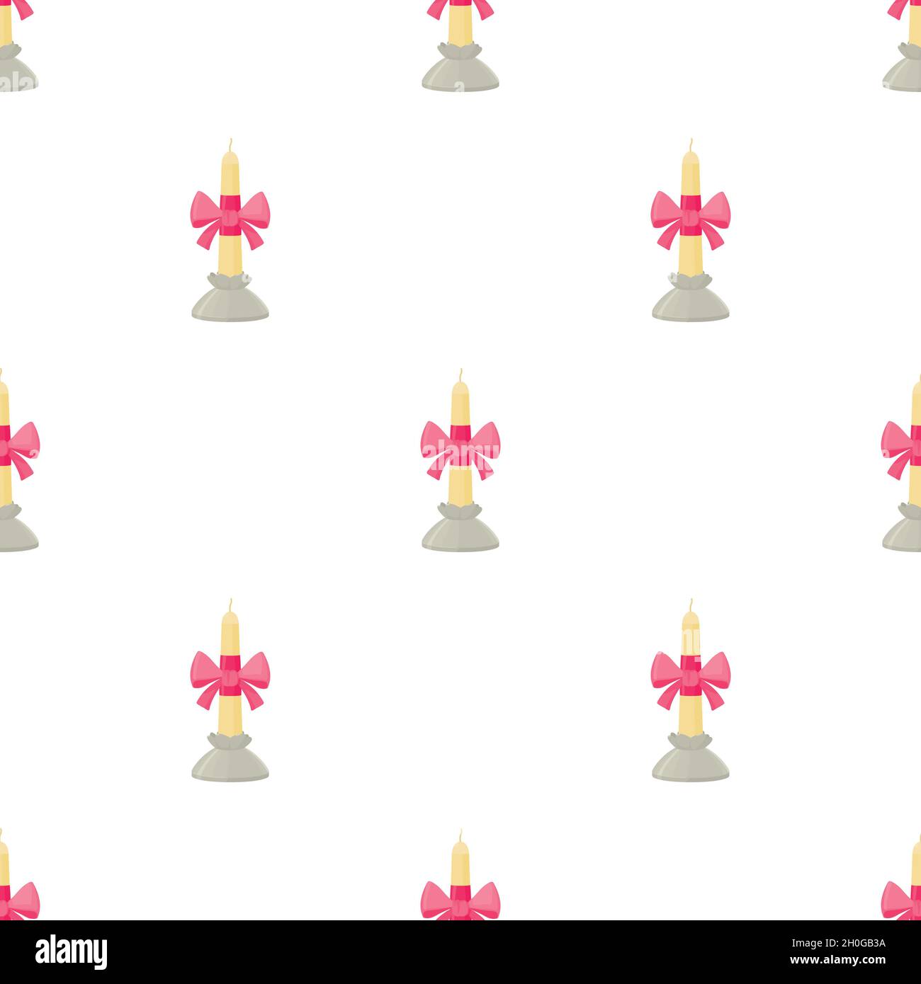 White candle with pink bow in candlestick pattern seamless background ...