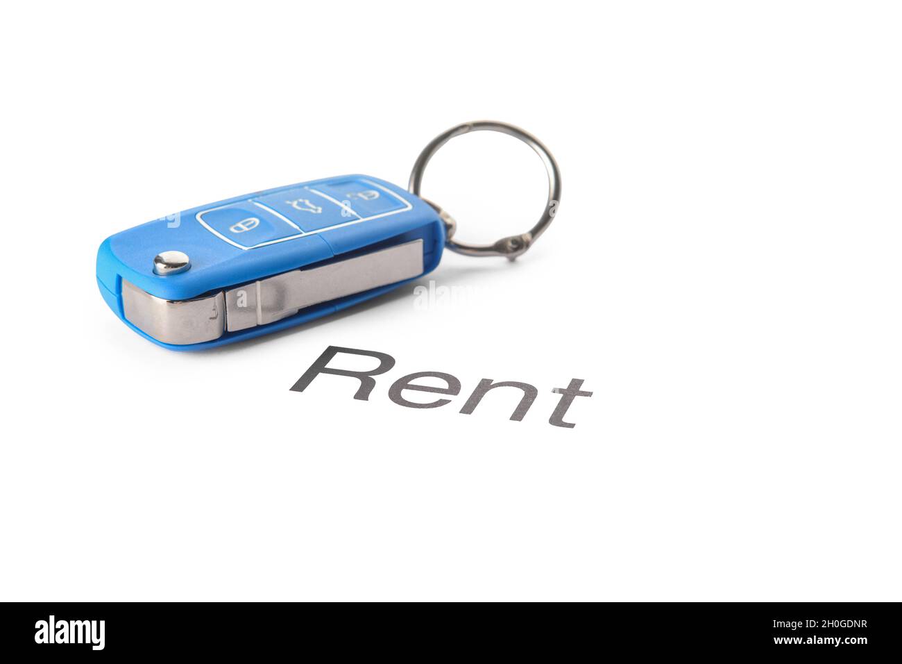 Word RENT and key from car on white background Stock Photo - Alamy