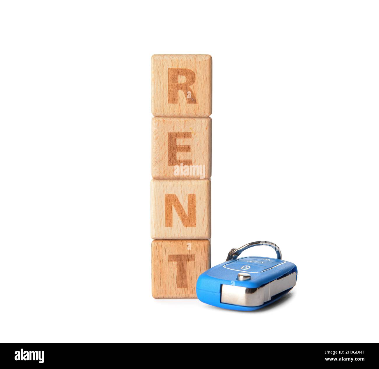 Word RENT and key from car on white background Stock Photo - Alamy
