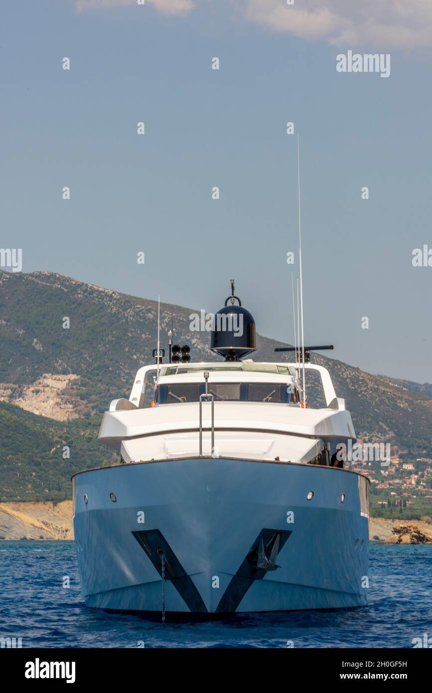 large power yacht or motor yacht off of the coast of greece, luxury ...