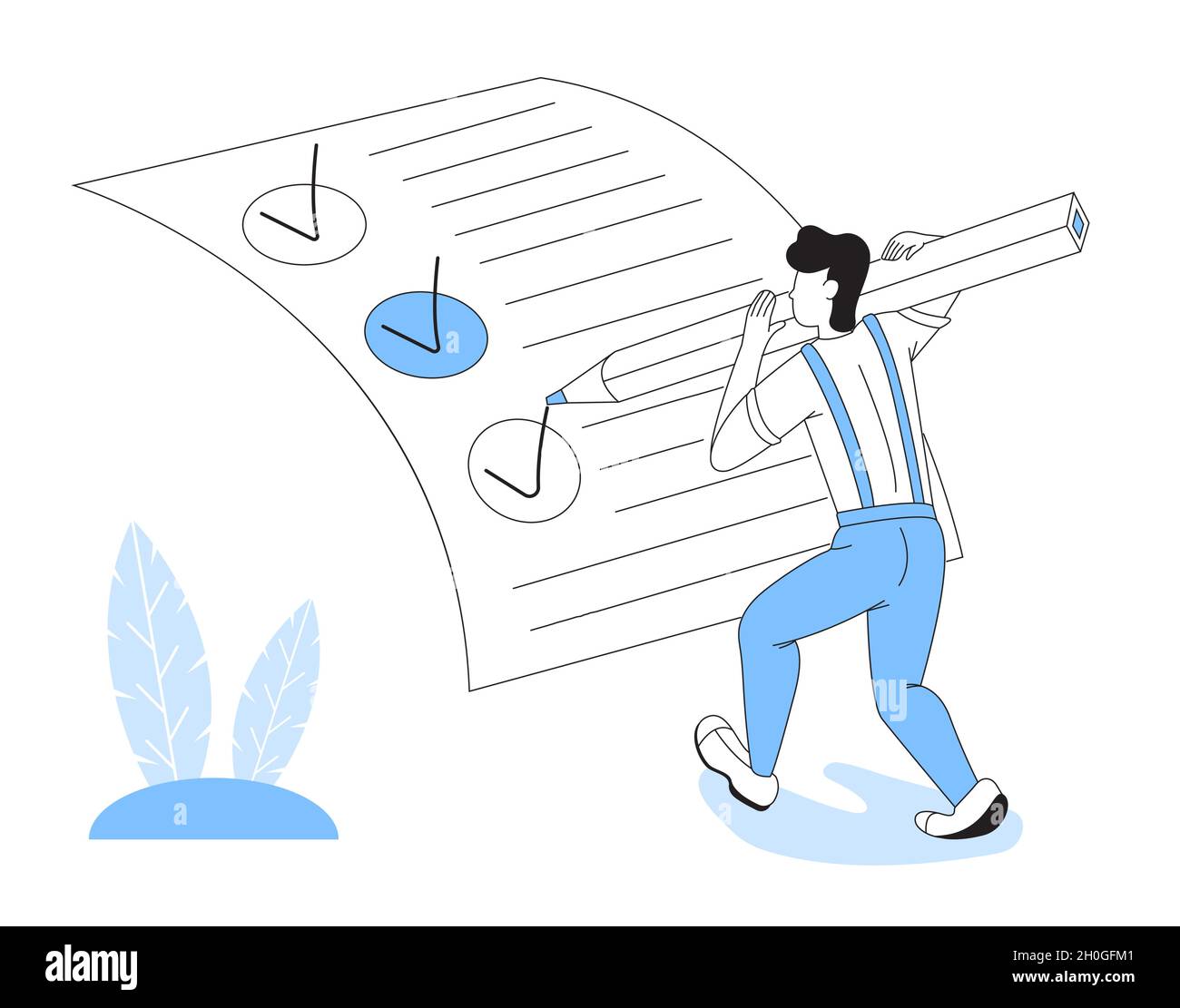 Online form survey vector in doodle style. Man fills quiz, pass exam ...