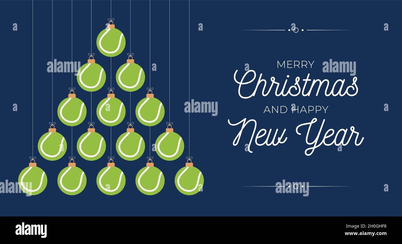 Tennis Christmas and new year greeting card bauble tree. Creative Xmas ...