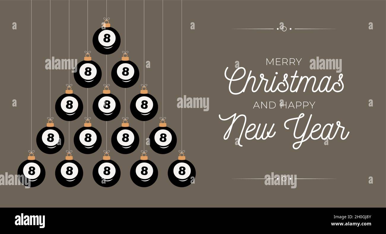 billiard Christmas and new year greeting card bauble tree. Creative ...