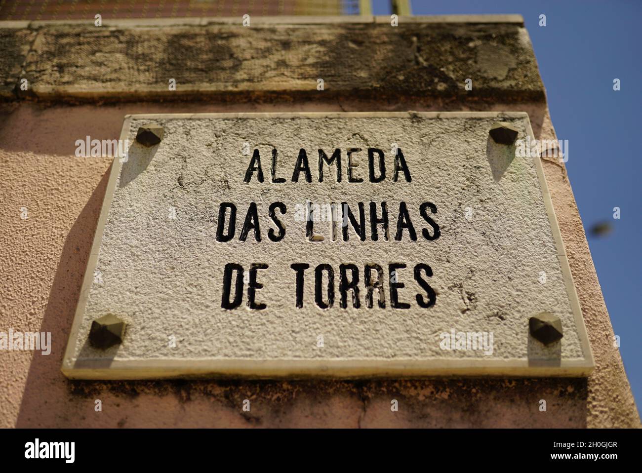 Closeup shot of signboard of tower lines alley Alameda Das Linhas De ...