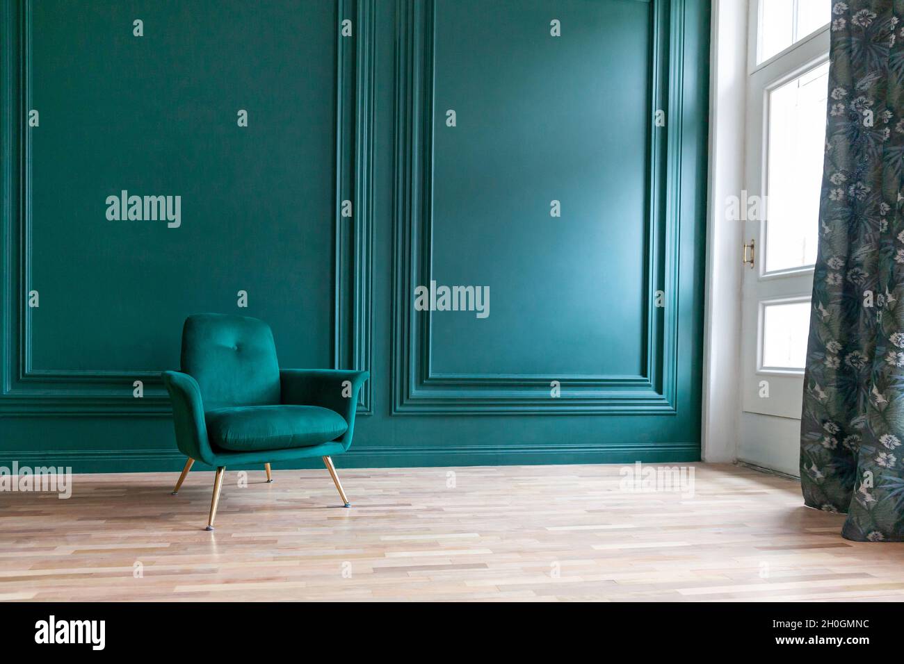 Beautiful luxury classic blue green clean interior room in classic ...