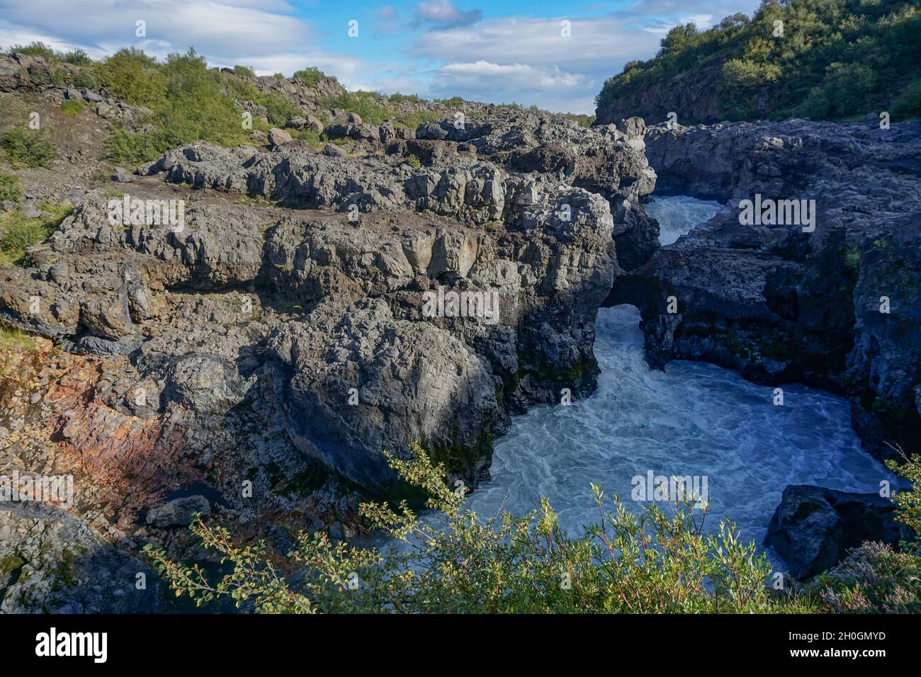 Borgarfjordur Region, Iceland: Barnafoss, also known as Bjarnafoss, is ...
