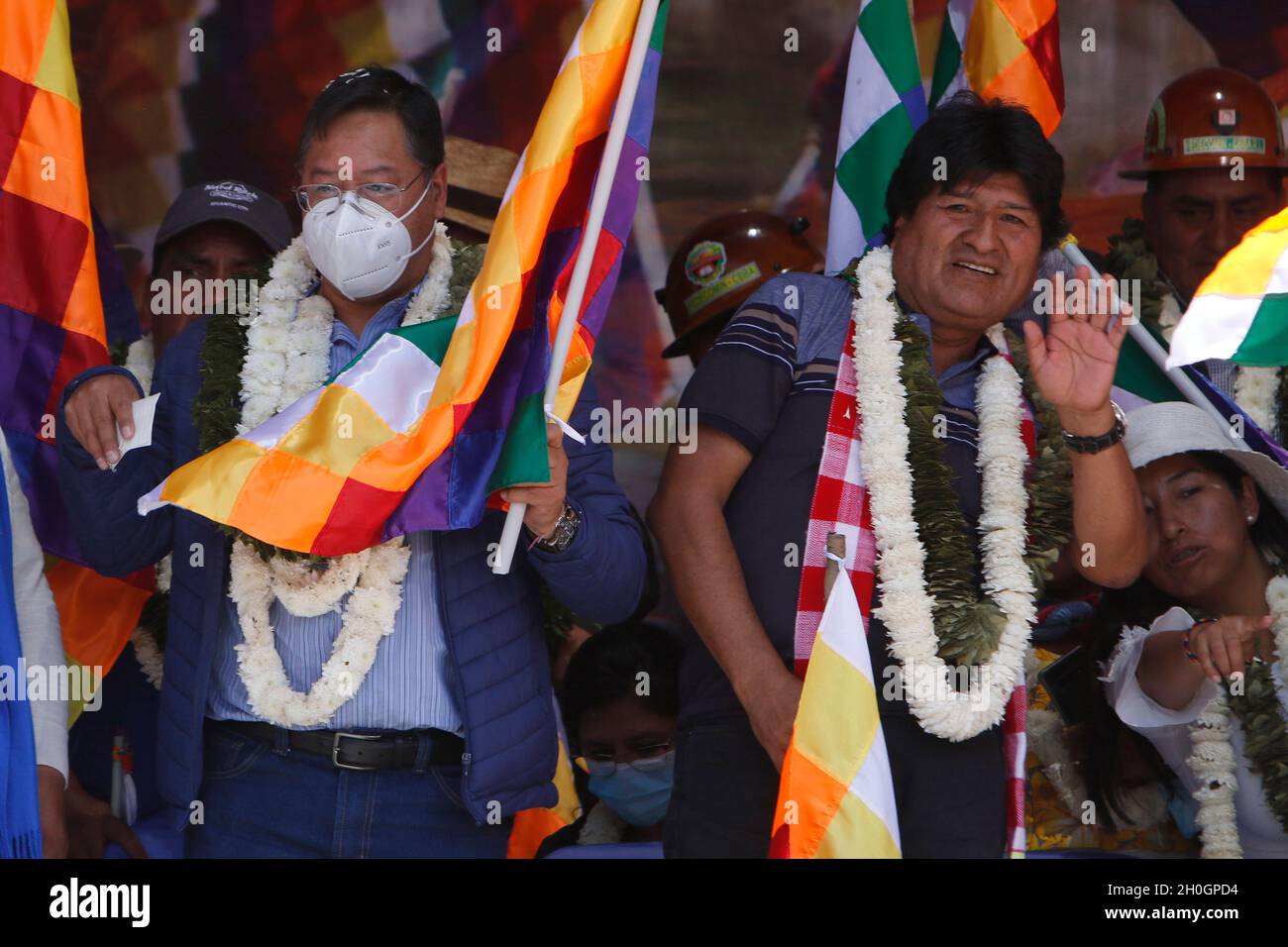 Cochabamba, Bolivia. 12th Oct, 2021. Evo Morales (r), leader of the ...