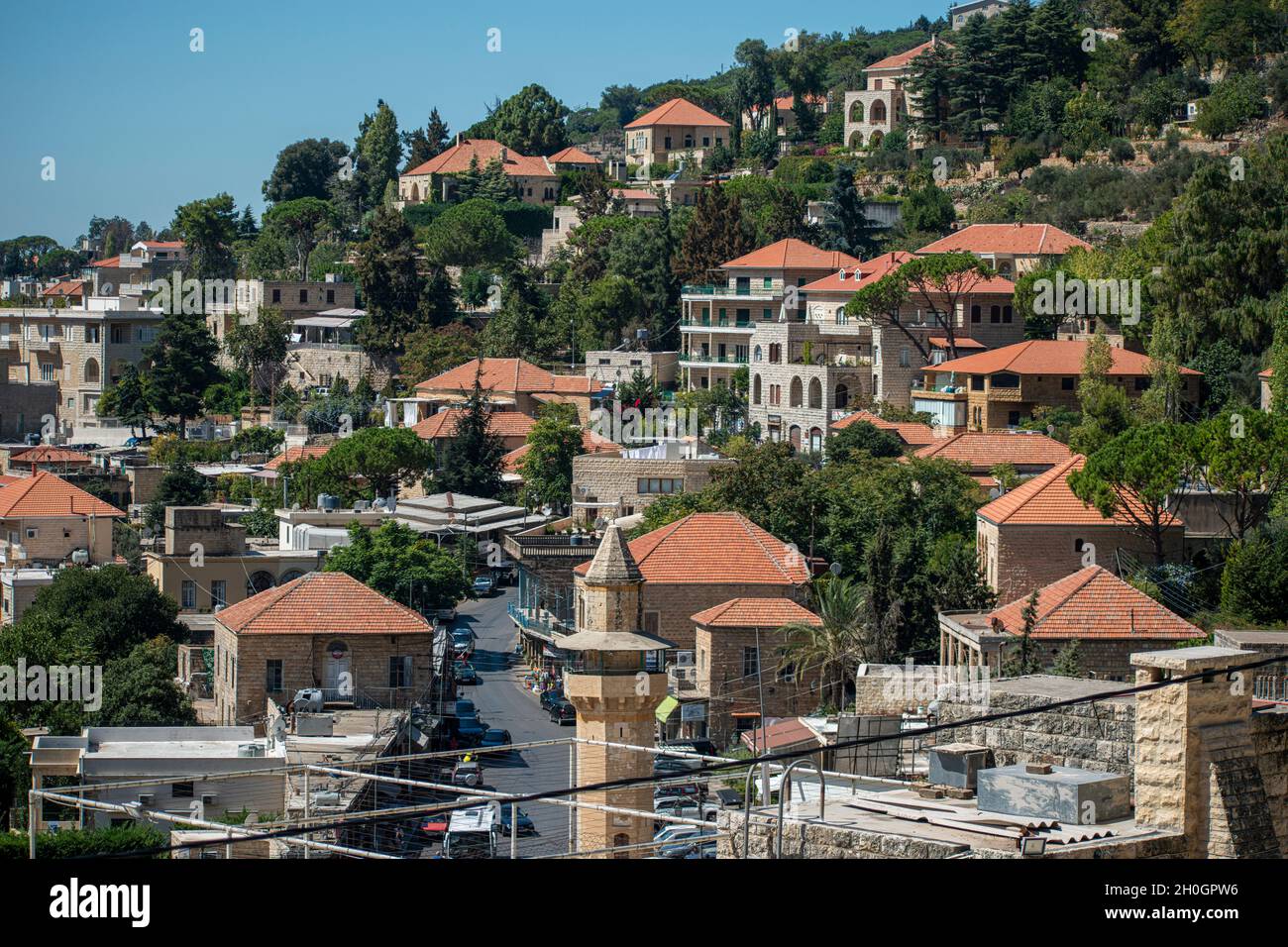 Deir El Qamar village beautiful green landscape and old architecture in ...