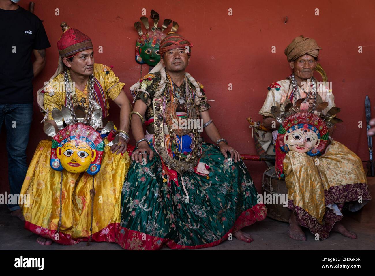 Lalitpur, Nepal. 12th Oct, 2021. Nepalese Hindu devotees seen dressed as a deity during the ...