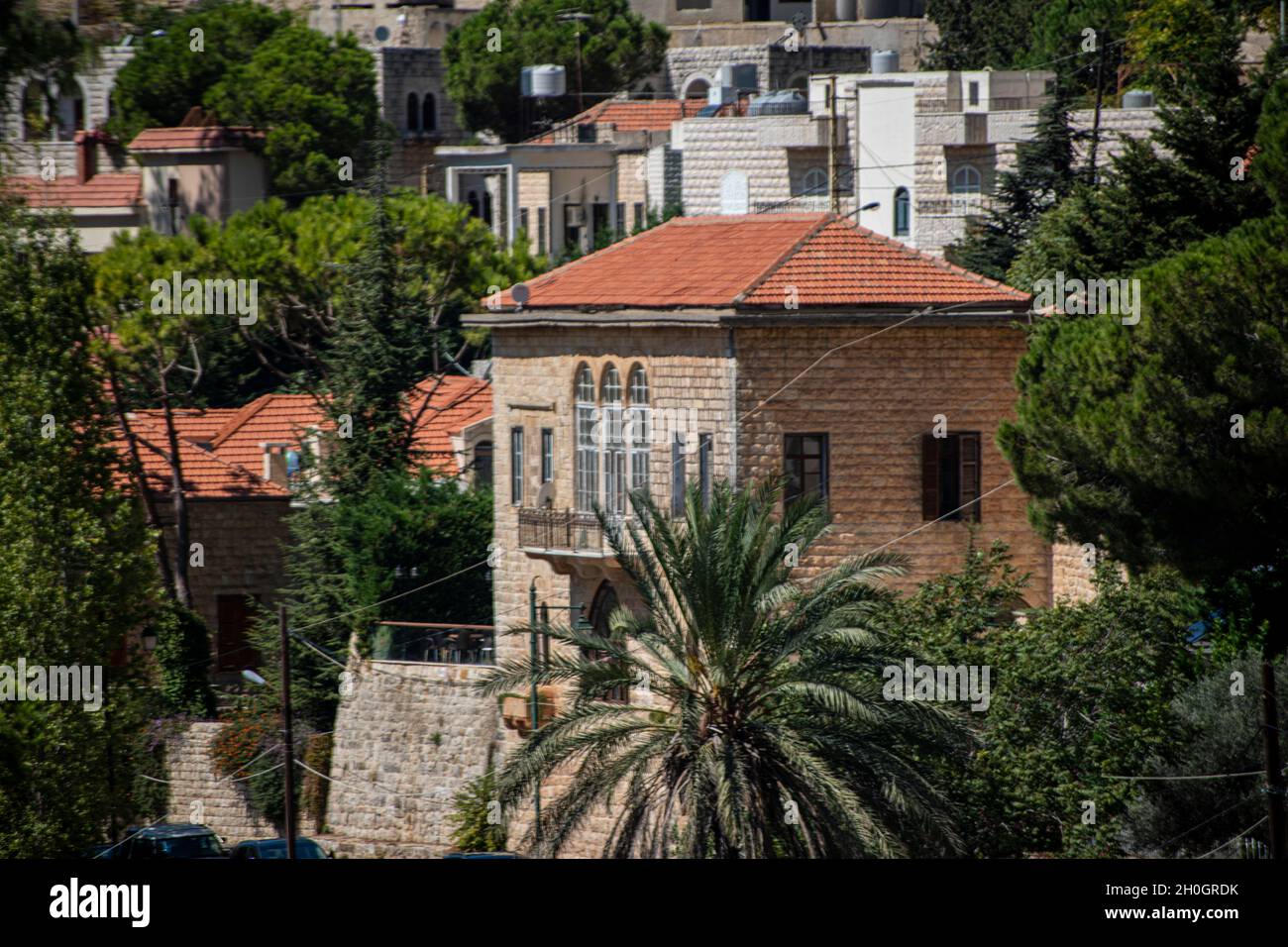 Deir El Qamar village beautiful green landscape and old architecture in ...